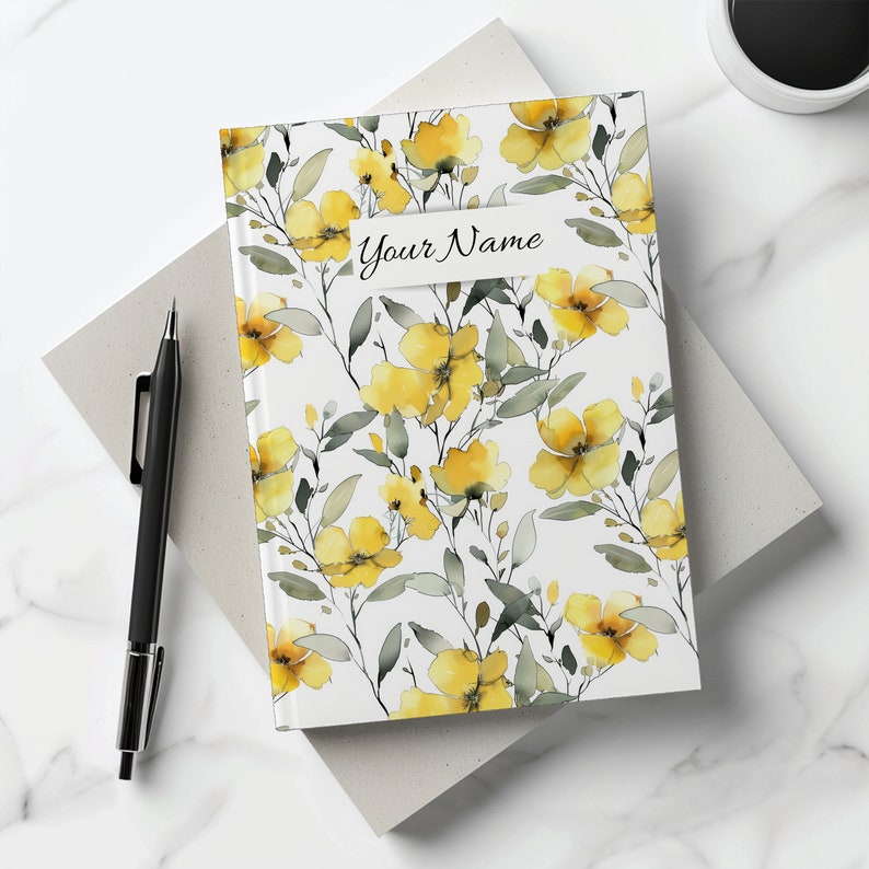 Personalized Journal Yellow Watercolor Flowers Self Care Birthday Gift ...