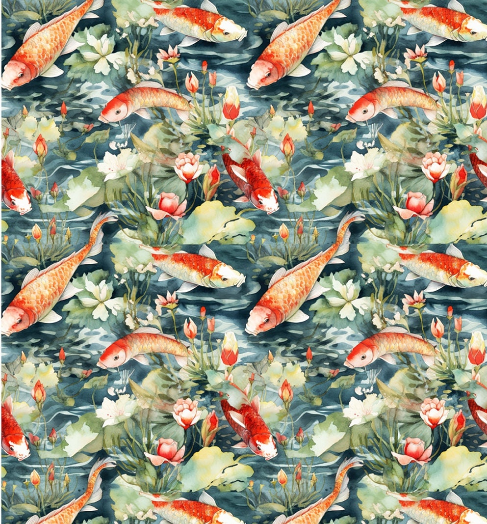 Koi Fish Pond Design Enamel Decals, Enamel Supplies, Ceramic Decals ...