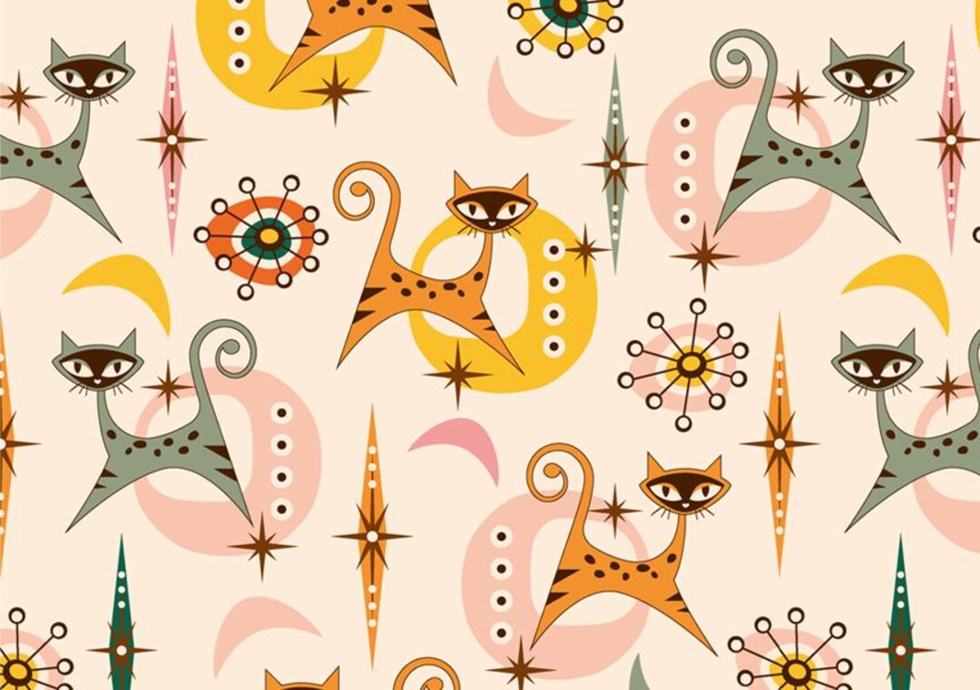 Mid Century Modern Atomic Cats 3 Design Enamel Decals, Enamel Supplies ...