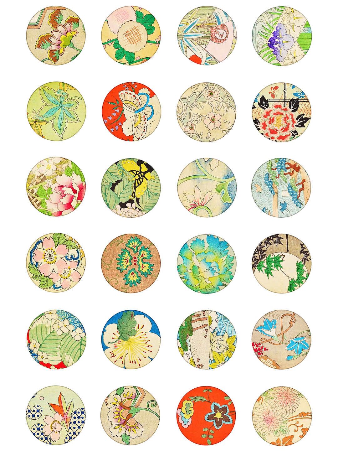 Vintage Asian Art Circles Design Enamel Decals, Enamel Supplies ...