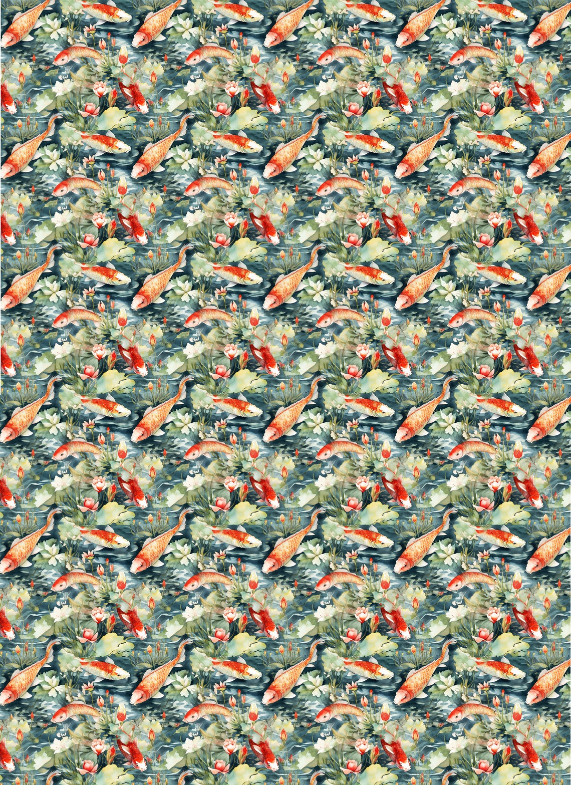 Koi Fish Pond Design Enamel Decals, Enamel Supplies, Ceramic Decals ...