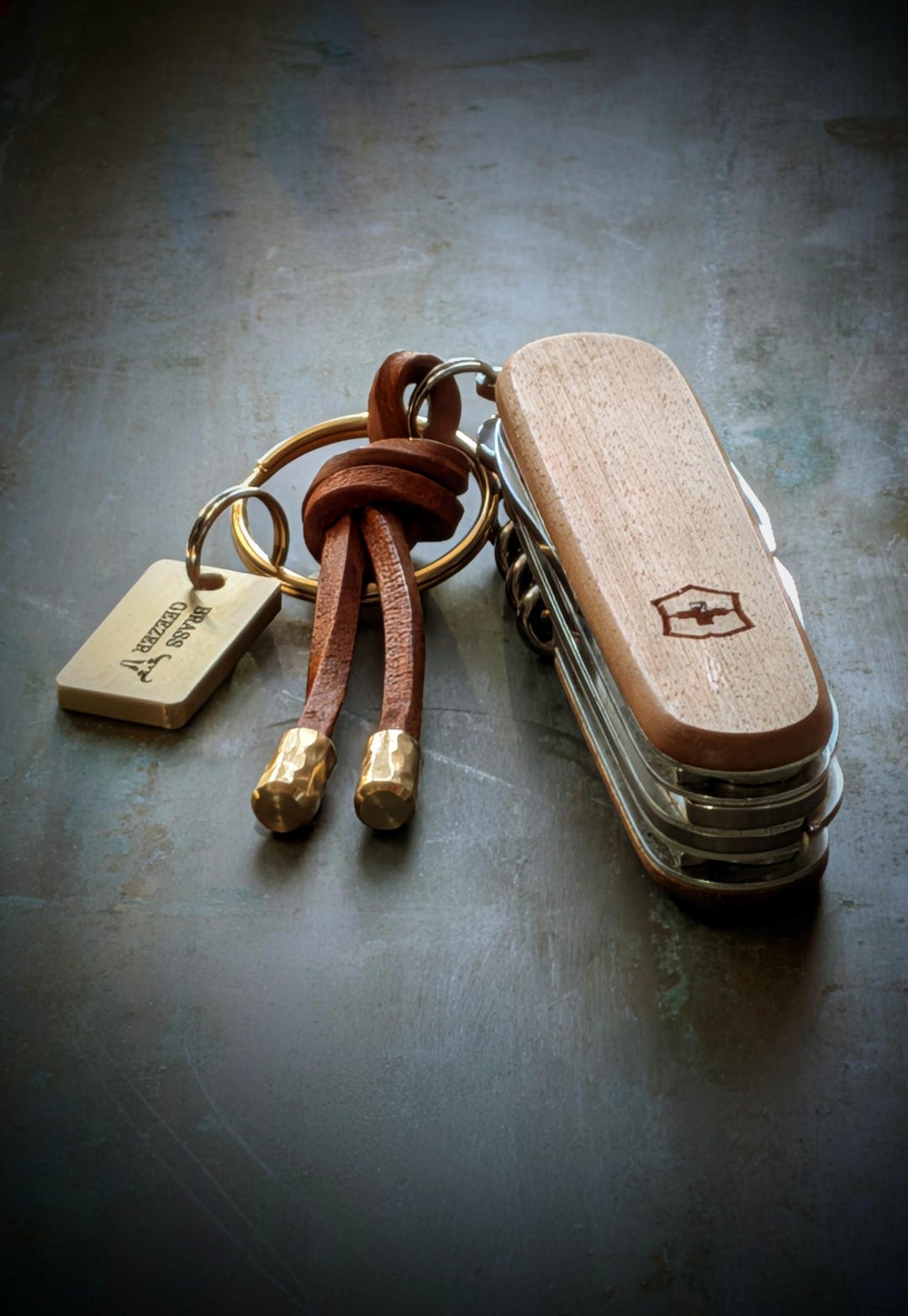 Custom Solid Brass & Leather Keychain Keyfob Keyring FREE Engraving ...