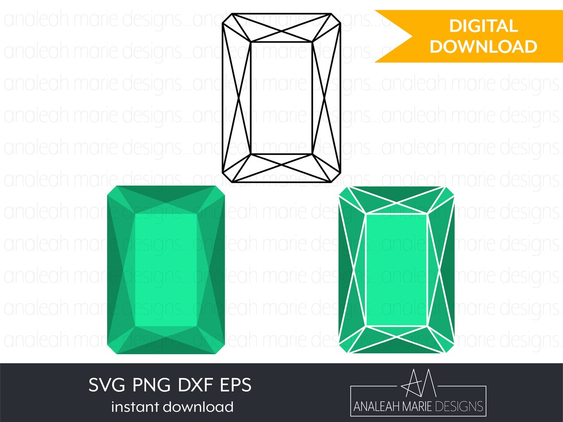 Emerald Cut Gem SVG - 3 Styles - PNG Clipart - Ideal for Your Next ...