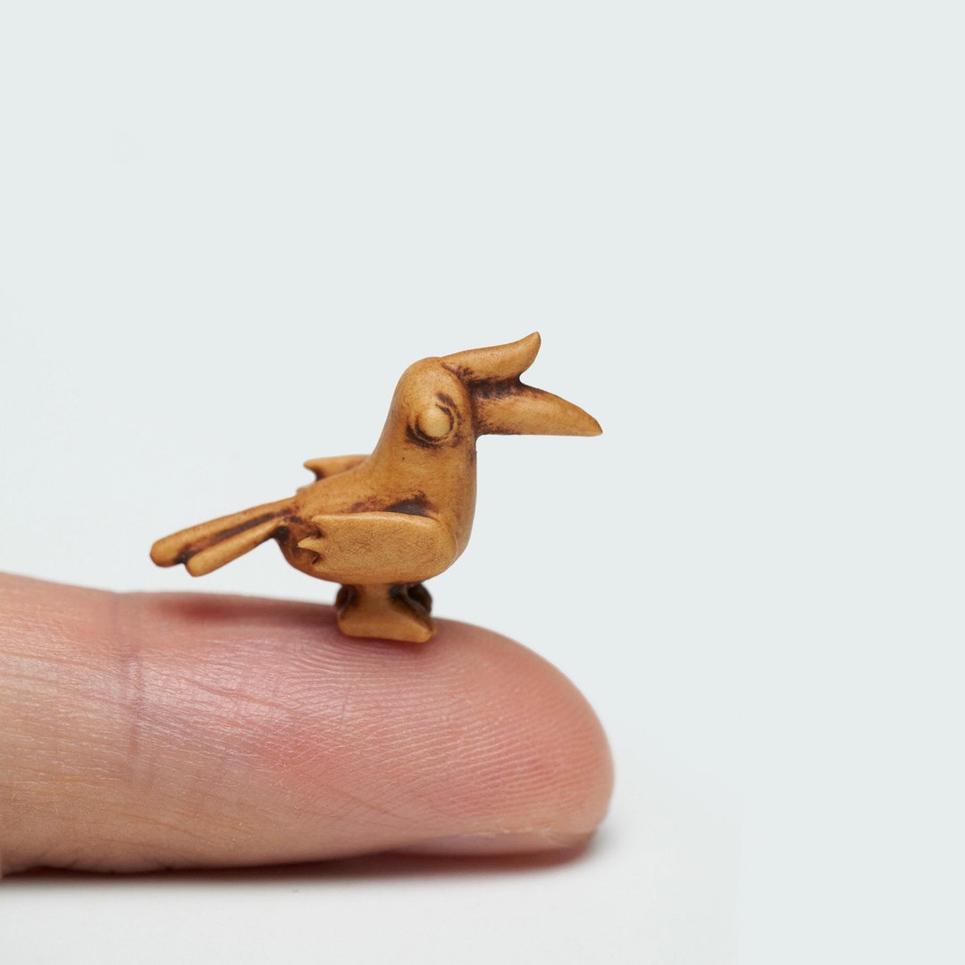 Miniature Wood Bird, Hornbill, Hand Carved, Christmas and Holiday Gift ...