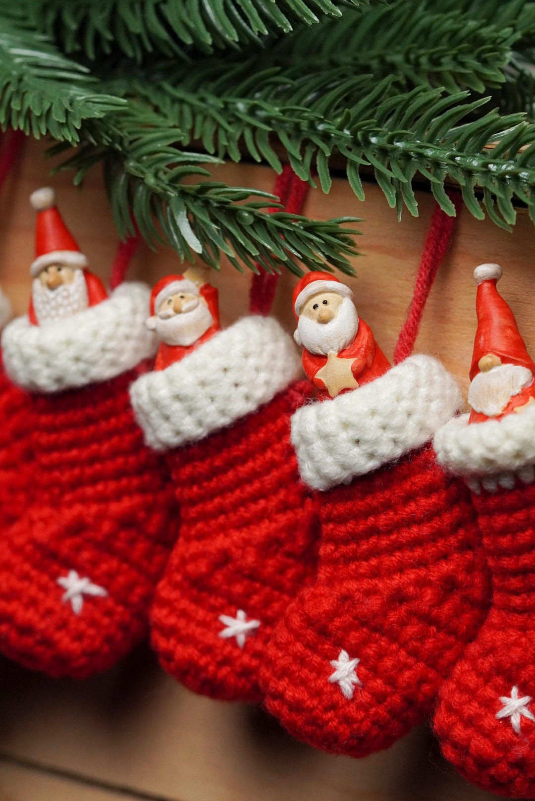 Mini Santa Christmas Tree Ornaments, Hand-carved Wooden Figure - Etsy
