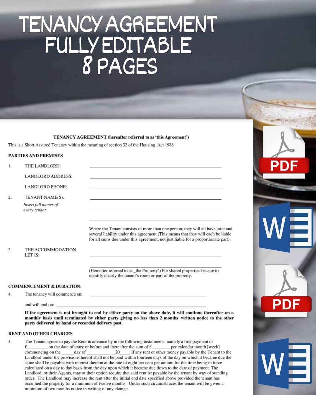 Tenancy Agreement Fully Editable, Lease Contract, Residential Contract ...