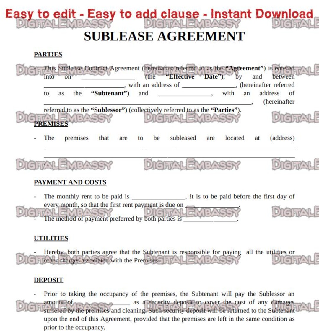 Easy to Use | Sublet Agreement | Sublet Tenant | Sublease Agreement ...