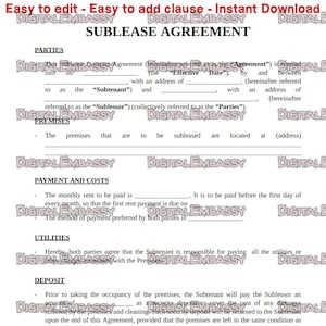 Easy to Use | Sublet Agreement | Sublet Tenant | Sublease Agreement ...