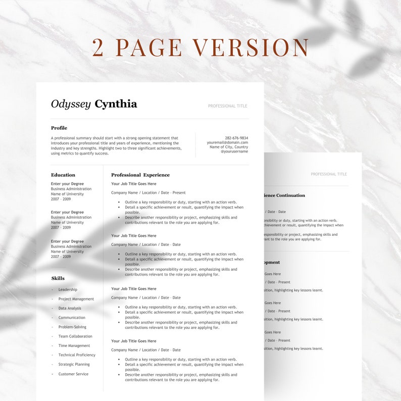 Professional & Modern Resume With Cover Letter | 1 and 2 Page Resume ...