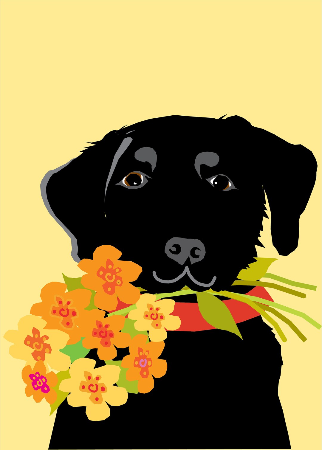 Black Lab With Flowers Original Illustration Matted in 11 X 14 Inch ...