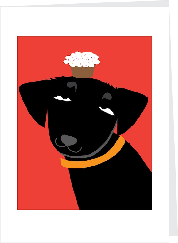 Birthday Greeting Card Black Lab With Cupcake | Etsy