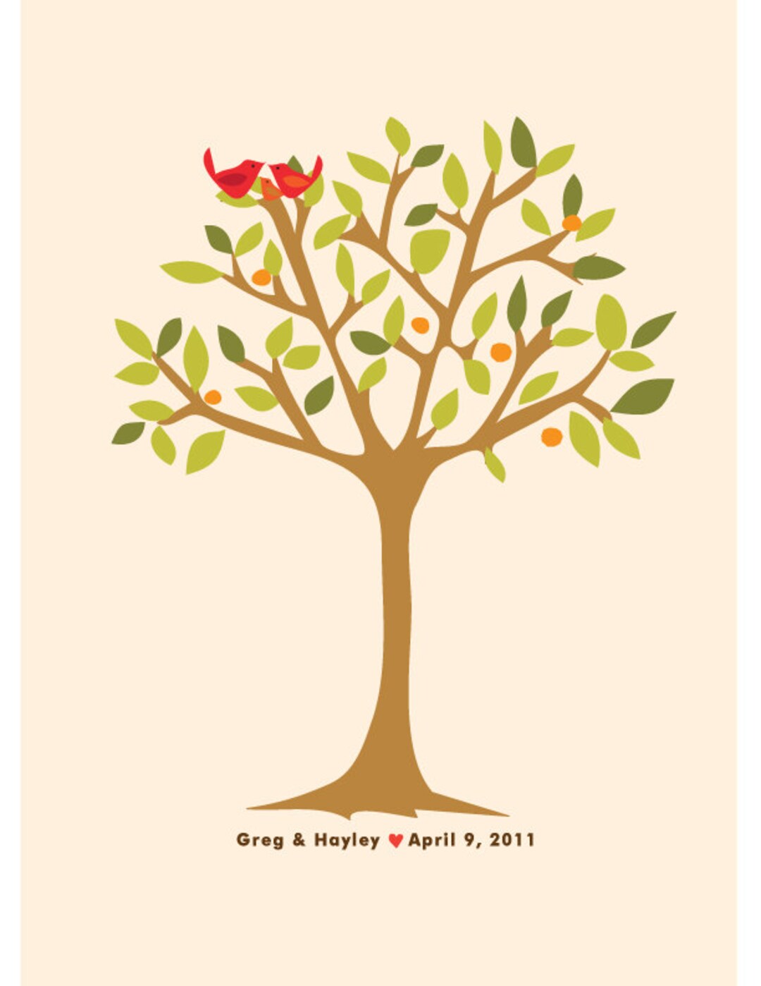 Custom Wedding Anniversary Tree Illustration Matted Print - Etsy