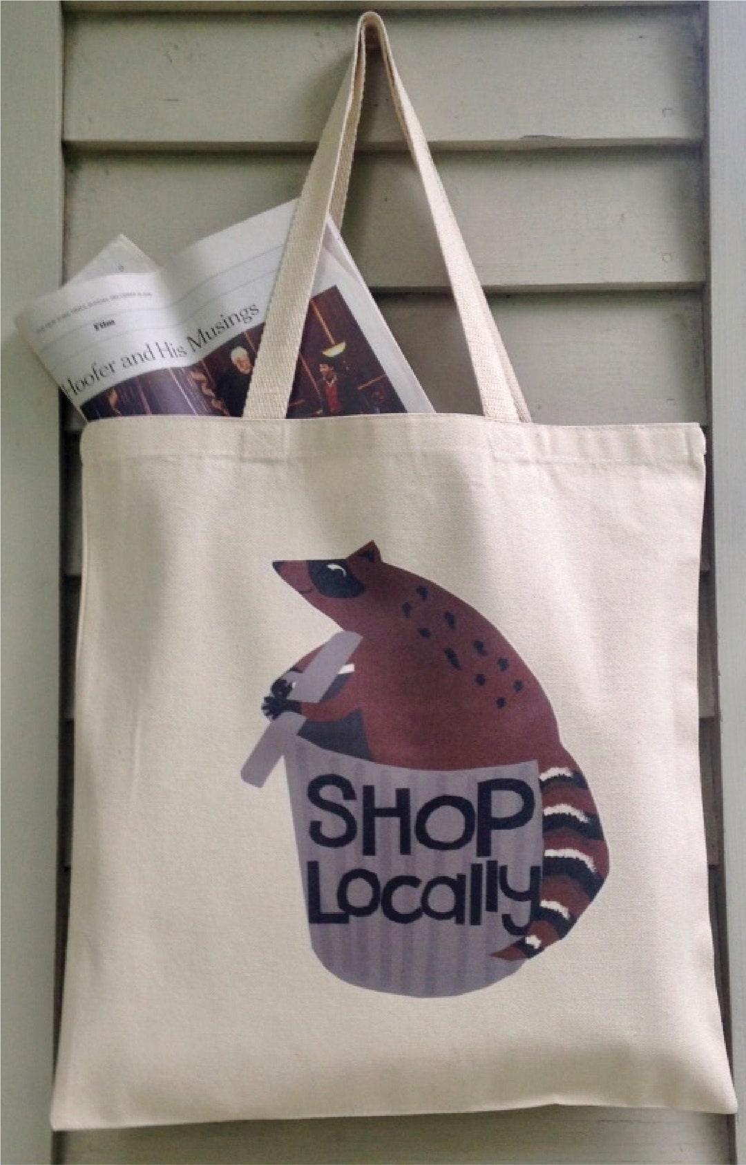 Canvas Tote Bag Shop Locally Raccoon - Etsy
