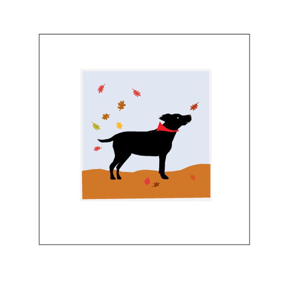 Fall Black Lab Original Illustration Print Matted in 8 X 8 Inch White ...
