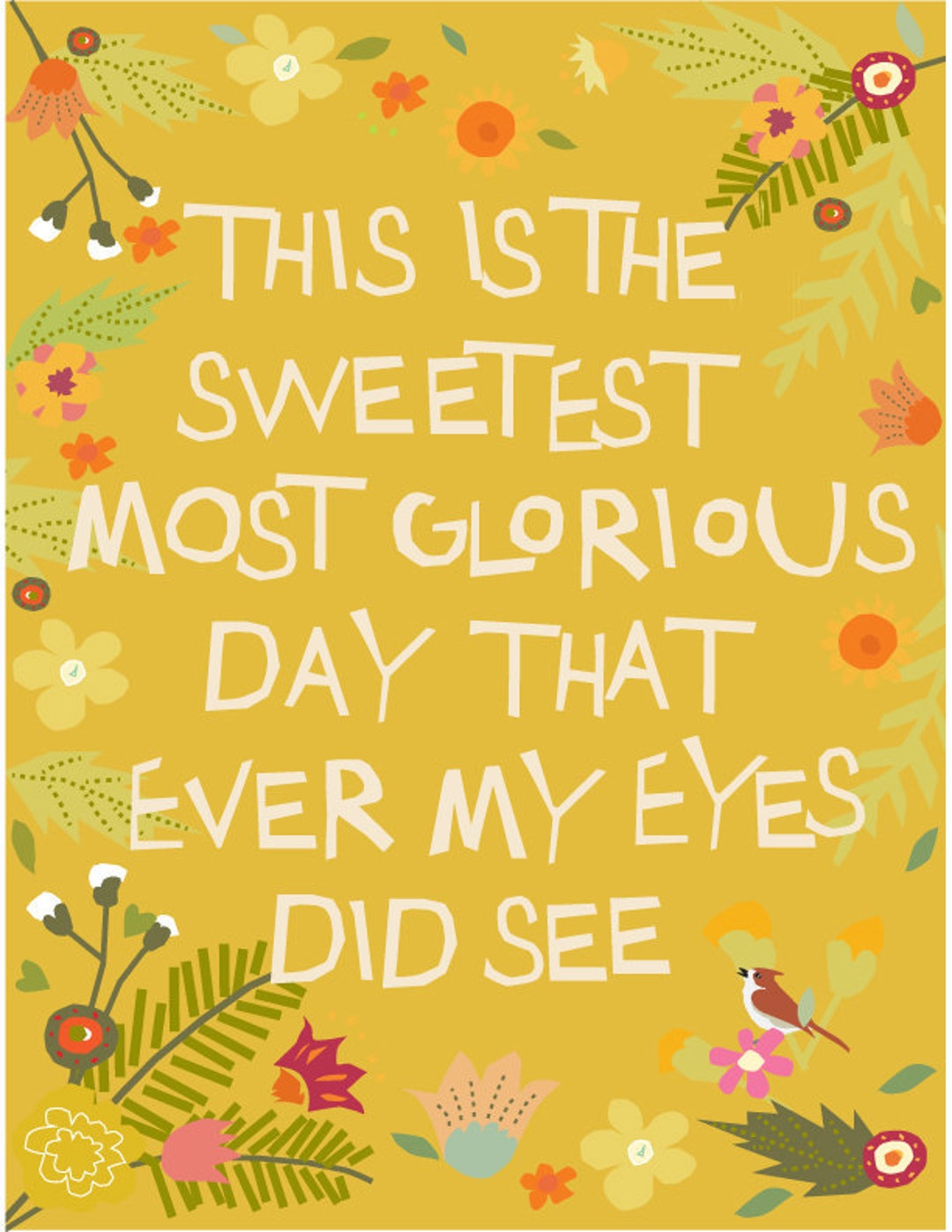 Hand Cut Type Glorious Day Illustration 8 X 10 Print in 11 X 14 Inch ...