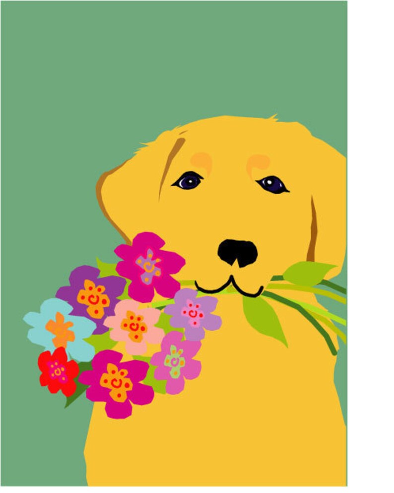 Yellow Lab Greeting Card With Flowers - Etsy