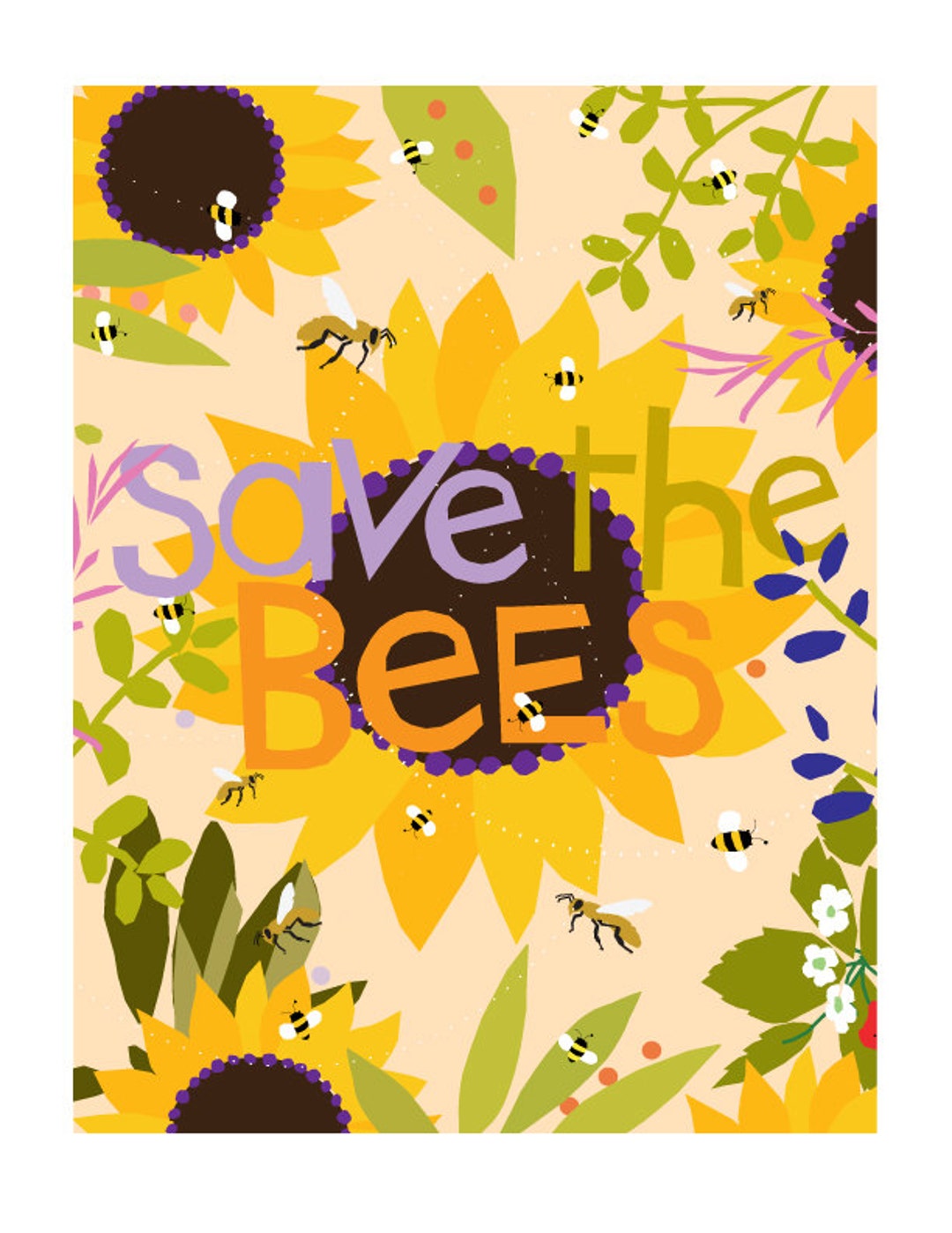 Save the Bees Colorful 8 X 10 Inch Print - Etsy