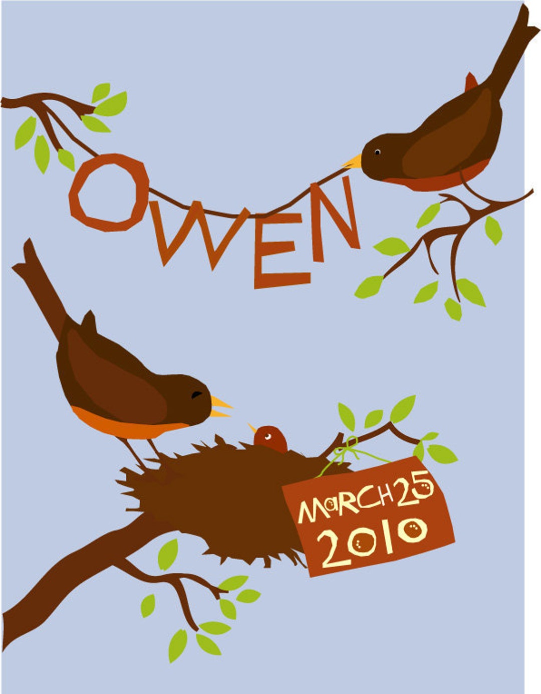 Custom Birth Announcement Baby Bird in Nest 8 X 10 Print in an 11 X14 ...