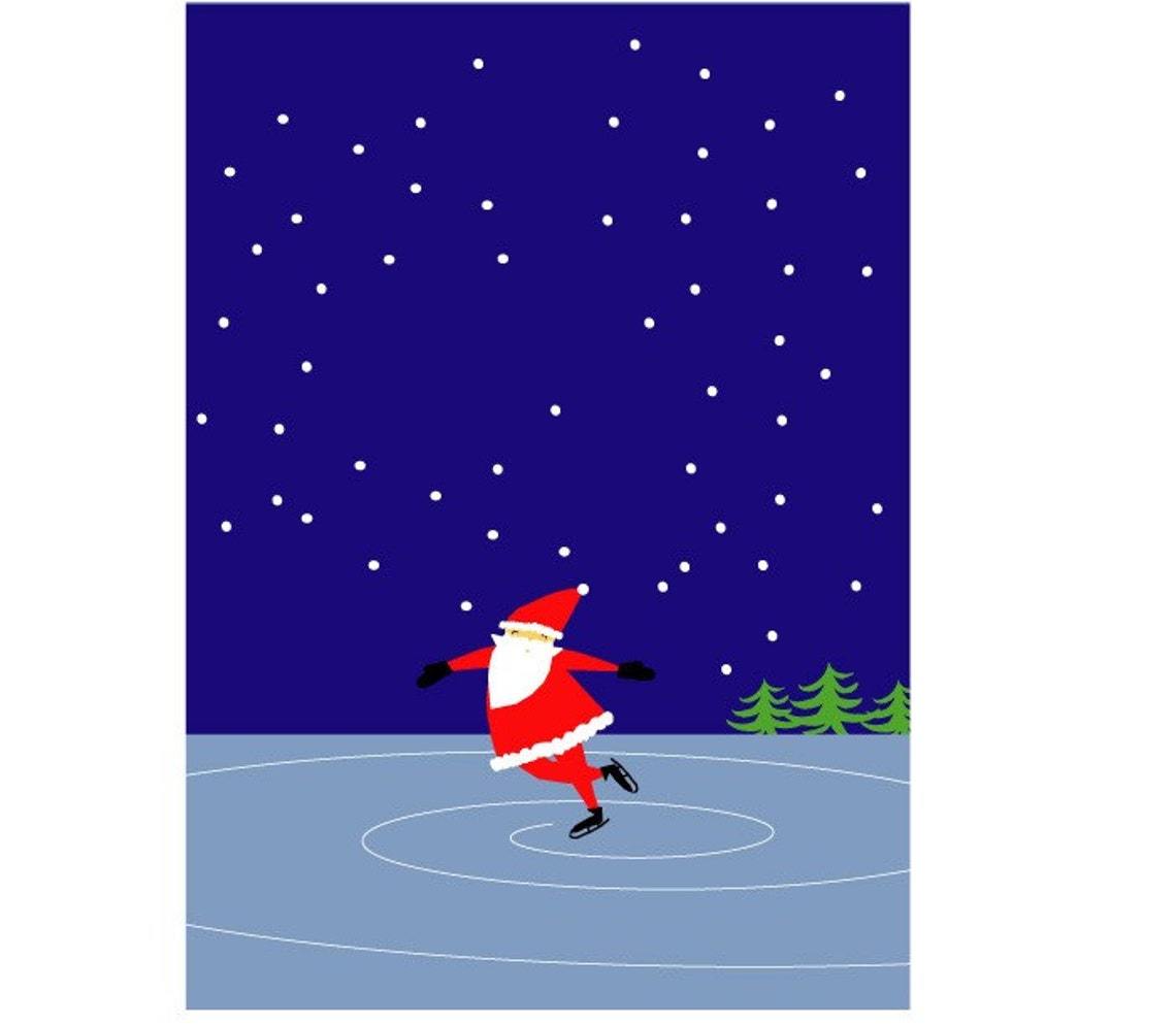 Greeting Card Skating Santa Christmas Note - Etsy