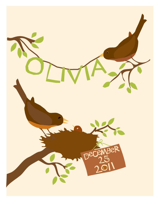 Custom Birth Announcement Baby Bird in Nest 8 X 10 Print in an - Etsy