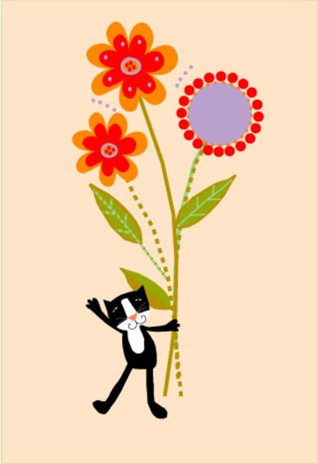 Greeting Cards Small Black Cat Big Flower Bouquet Notecard Collection ...