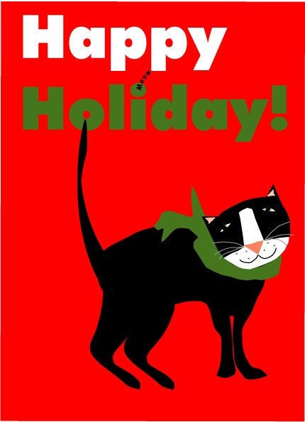 Tuxedo Cat Happy Holiday Greeting Card | Etsy