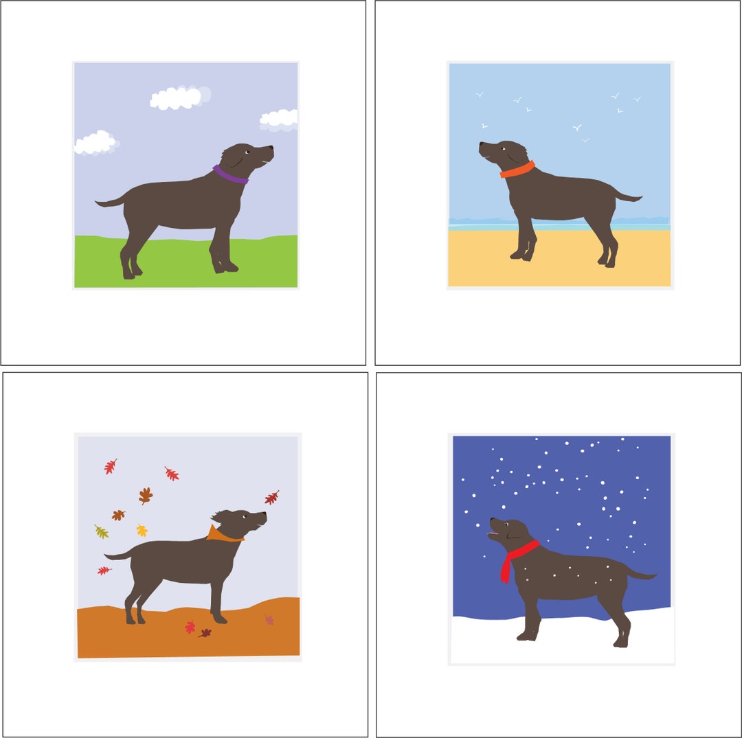 Black Lab Mix Illustration, Four Seasons Art Prints (8x8 Matted) - Etsy