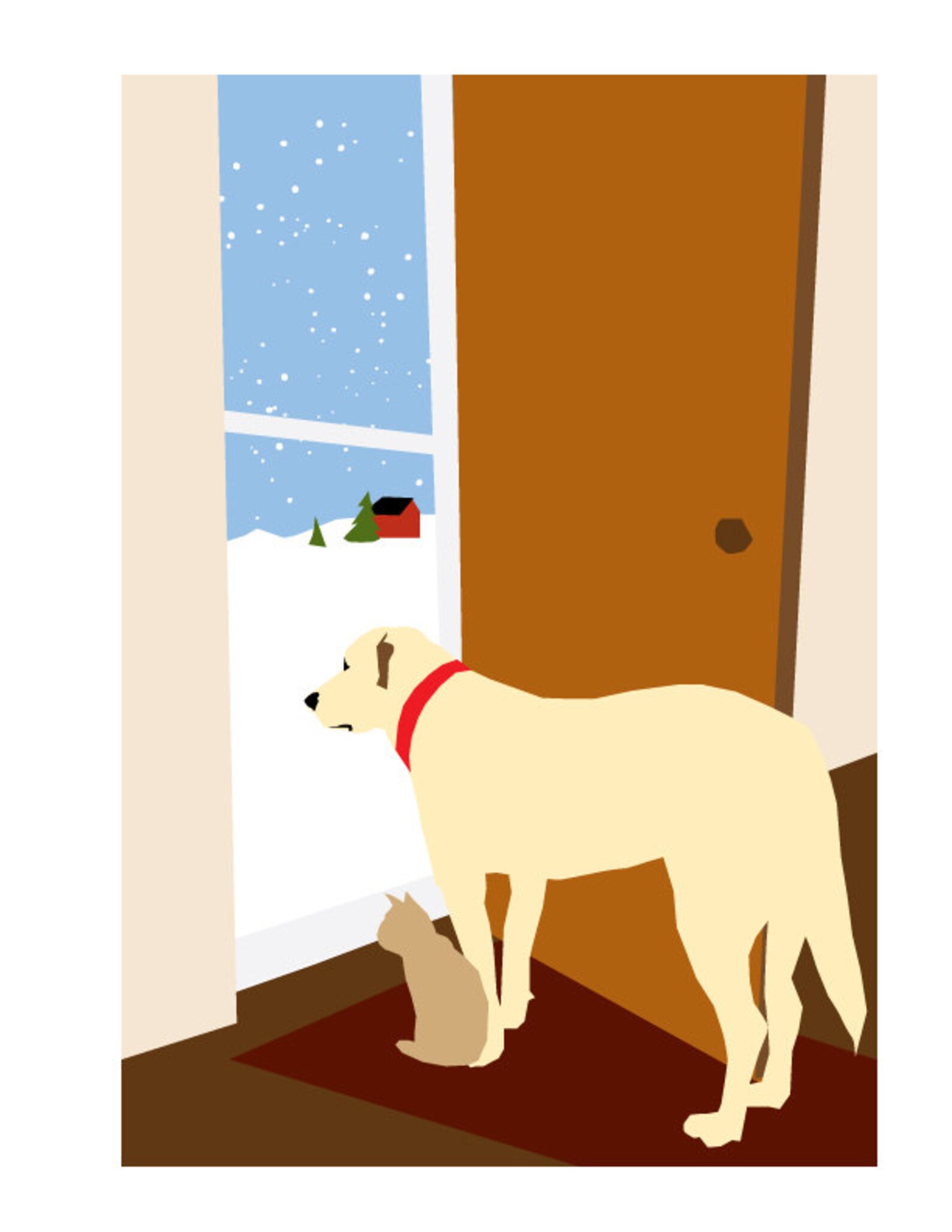 Original Illustration Yellow Lab and Cat at Door 8 X 10 Print - Etsy