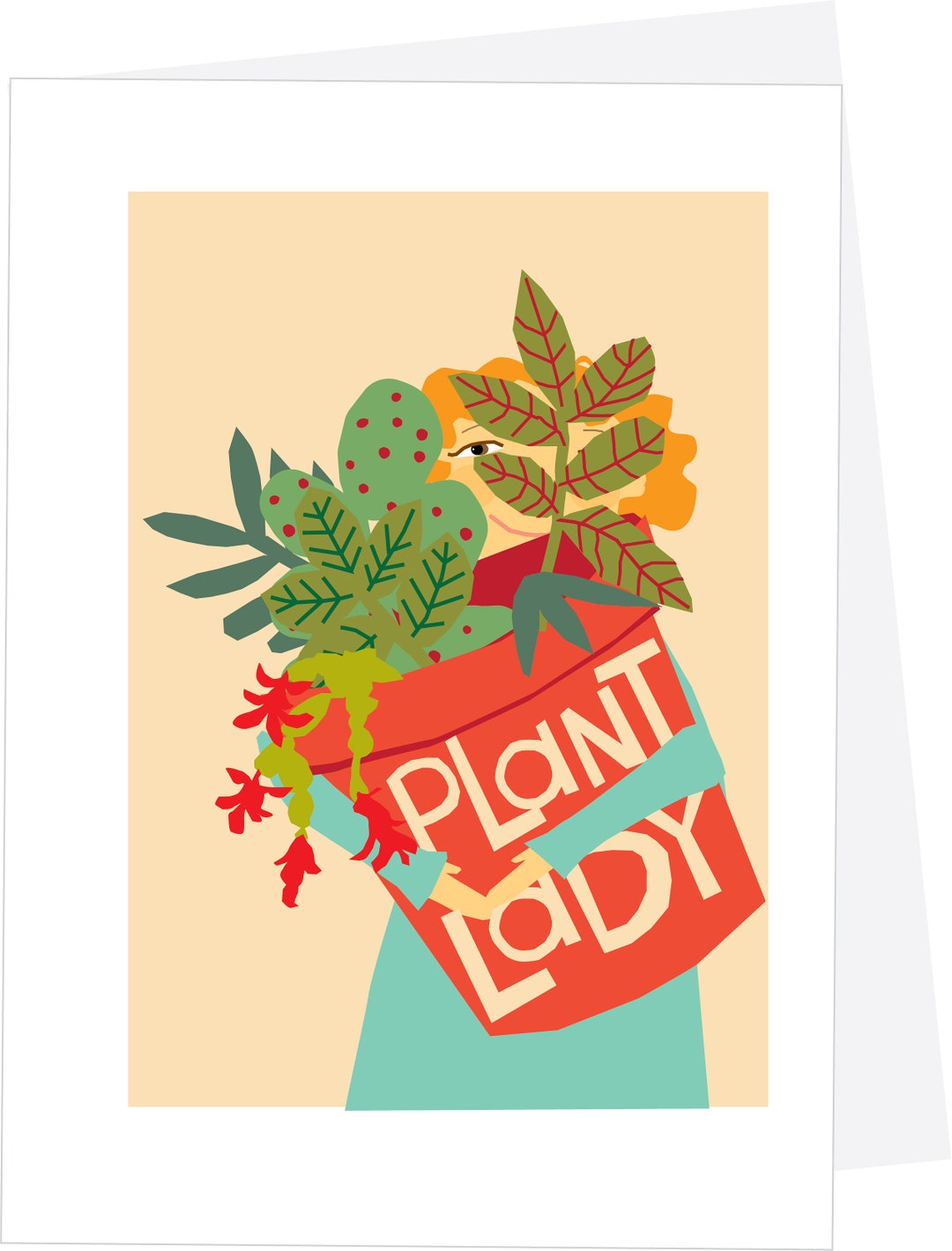 Sweet Plant Lady Card Garden Card 5 X 7 Inch Hand Printed - Etsy