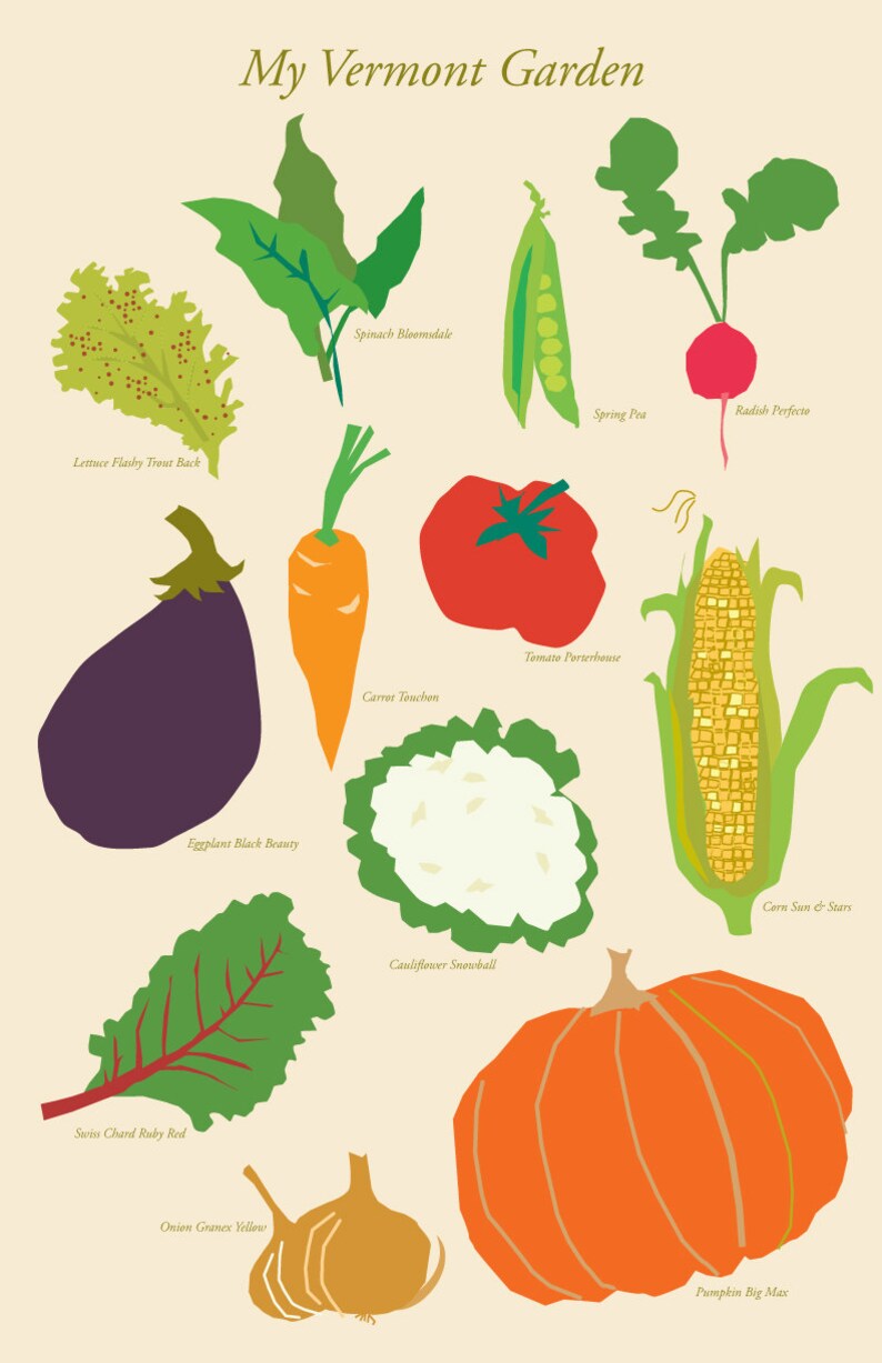 Garden Poster Vegetables My Vermont Garden 11 X 17 Inch Print Wall Art ...