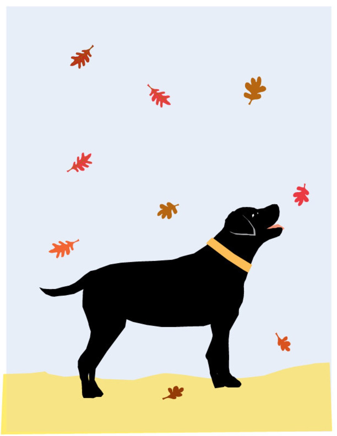Black Lab in Autumn Original Illustration Matted in 11 X 14 Inch White ...