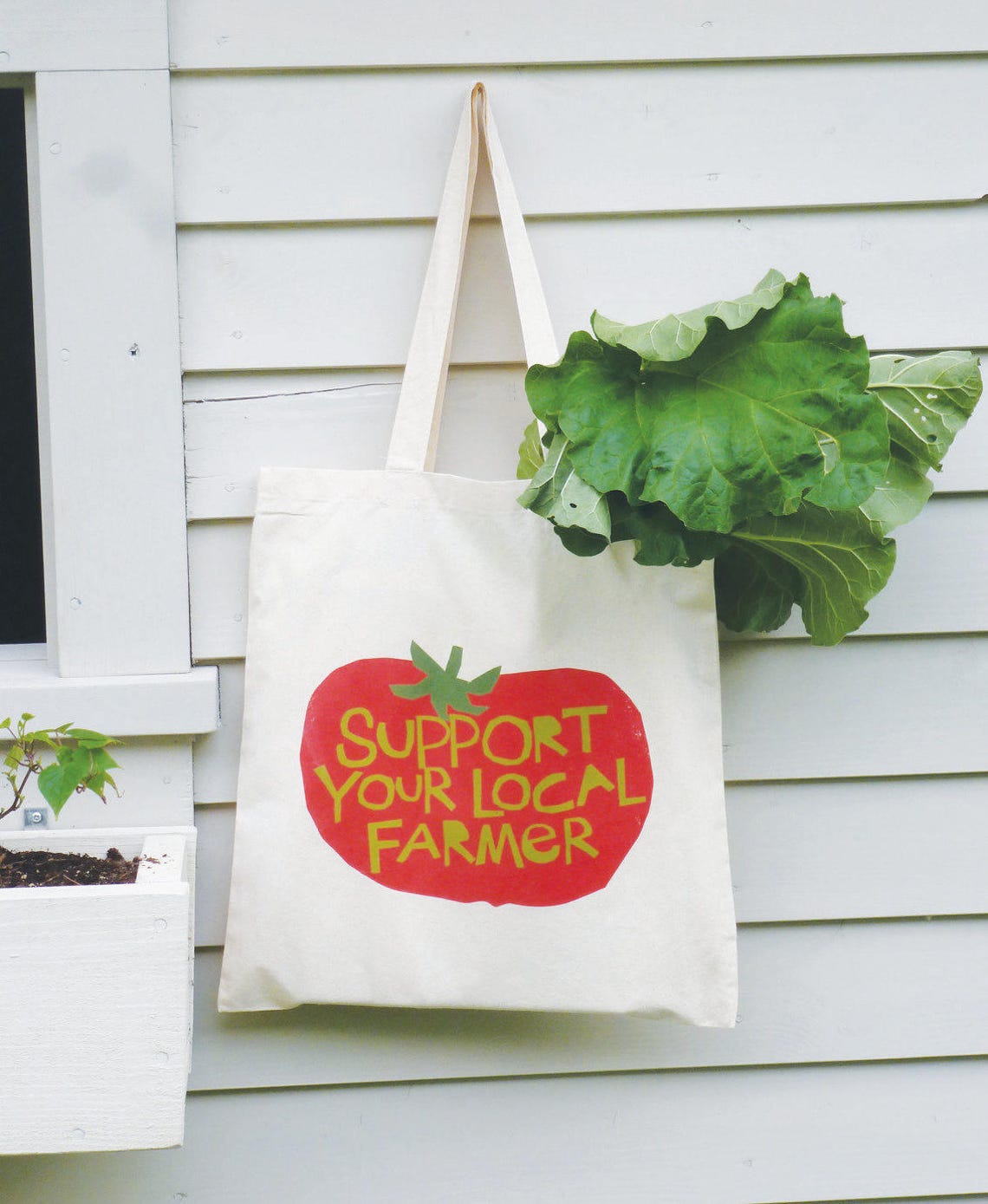 Canvas Tote Bag Support Your Local Farmer Hand Drawn Typography Sheep ...