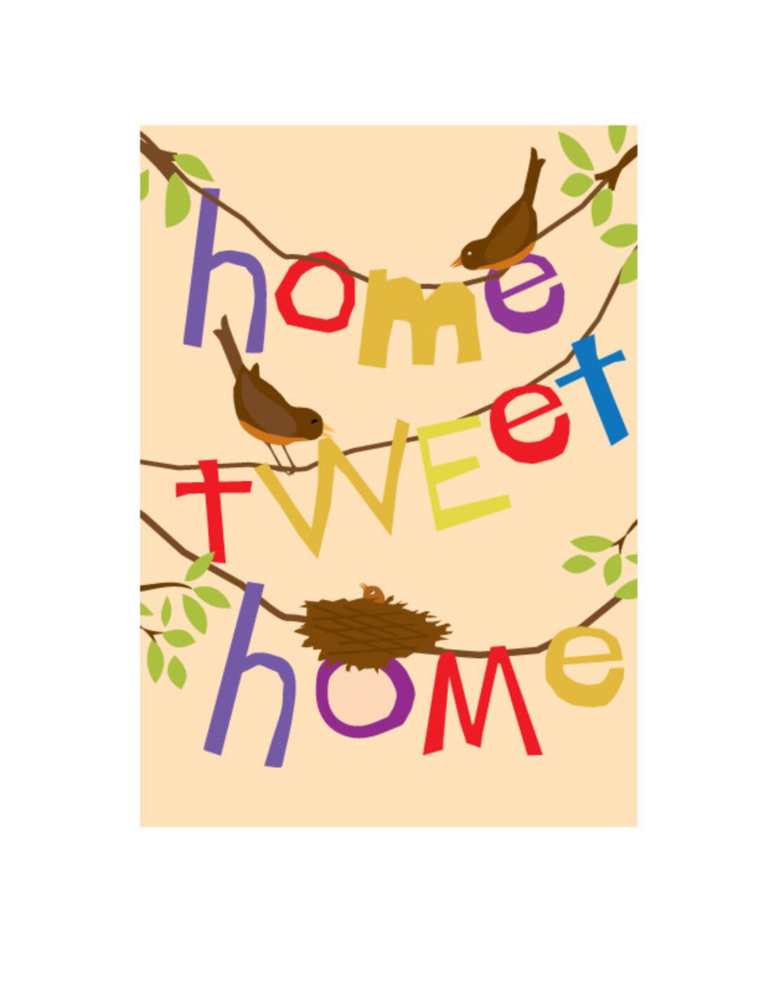 Home Tweet Home Birds and Nest Art Print 8 X 10 Inch Print in 11 X14 ...