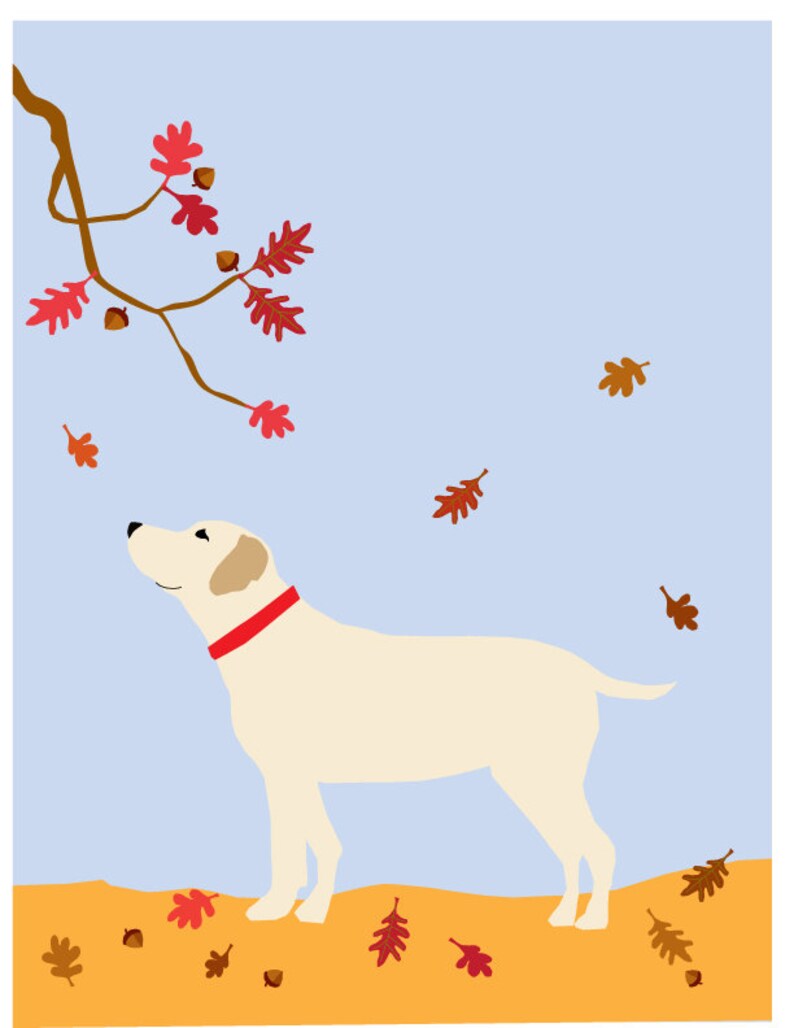 Yellow Lab in Spring Original Illustration Matted in 11 X 14 Inch White ...
