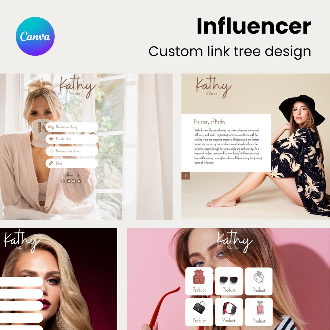 Influencer Custom Link Tree Design Canva Model Influencer Website Canva ...