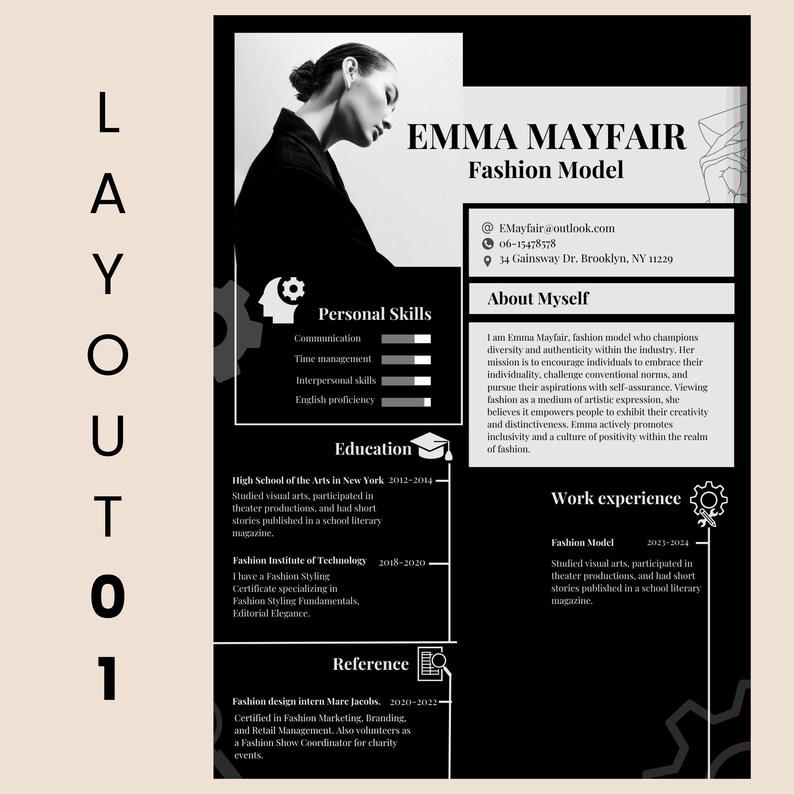 Professional Fashion Model CV Template Canva Design Elegant and Modern ...