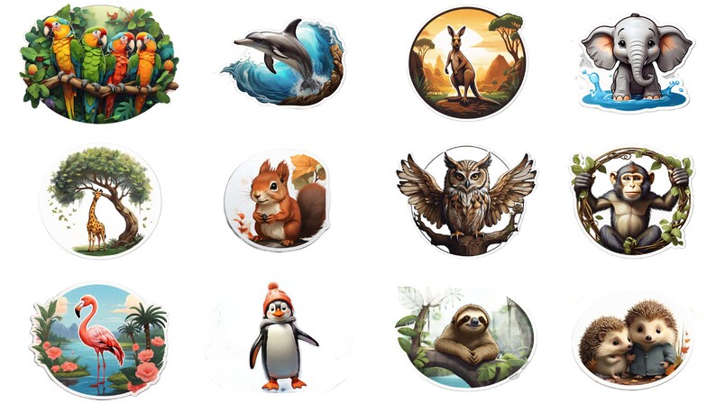 Cute Jungle Animals Digital Sticker Sheets PNG/PDF 28 Different Jungle ...