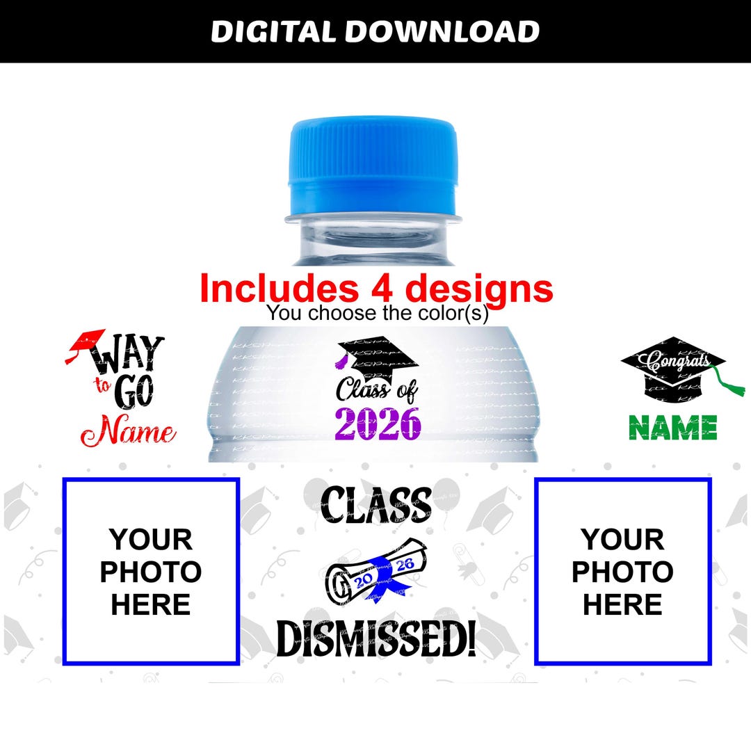 Custom Graduation Water Bottle Labels, Printable, Personalized Party ...