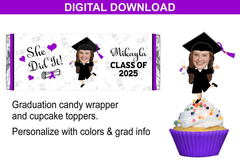 Custom Bundle, Graduation Candy Bar Wrappers and Cupcake Topper Bundle ...