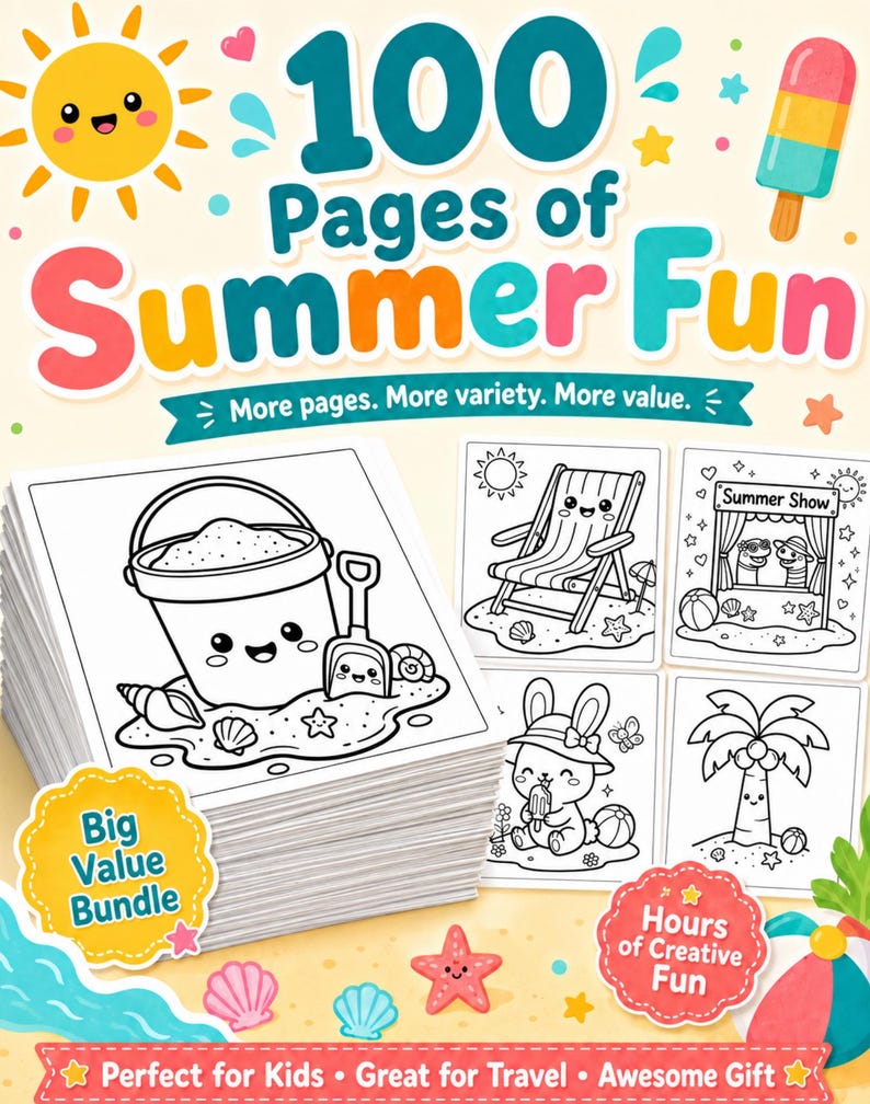 Summer Coloring Pages for Kids, 100 Cute Kawaii Summer Coloring Pages ...