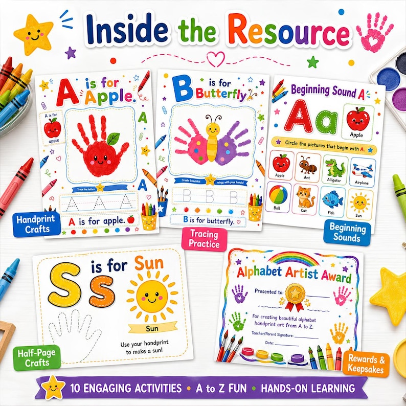 Back to School Alphabet Handprint Craft Bundle, 230 Page ABC Handprint ...