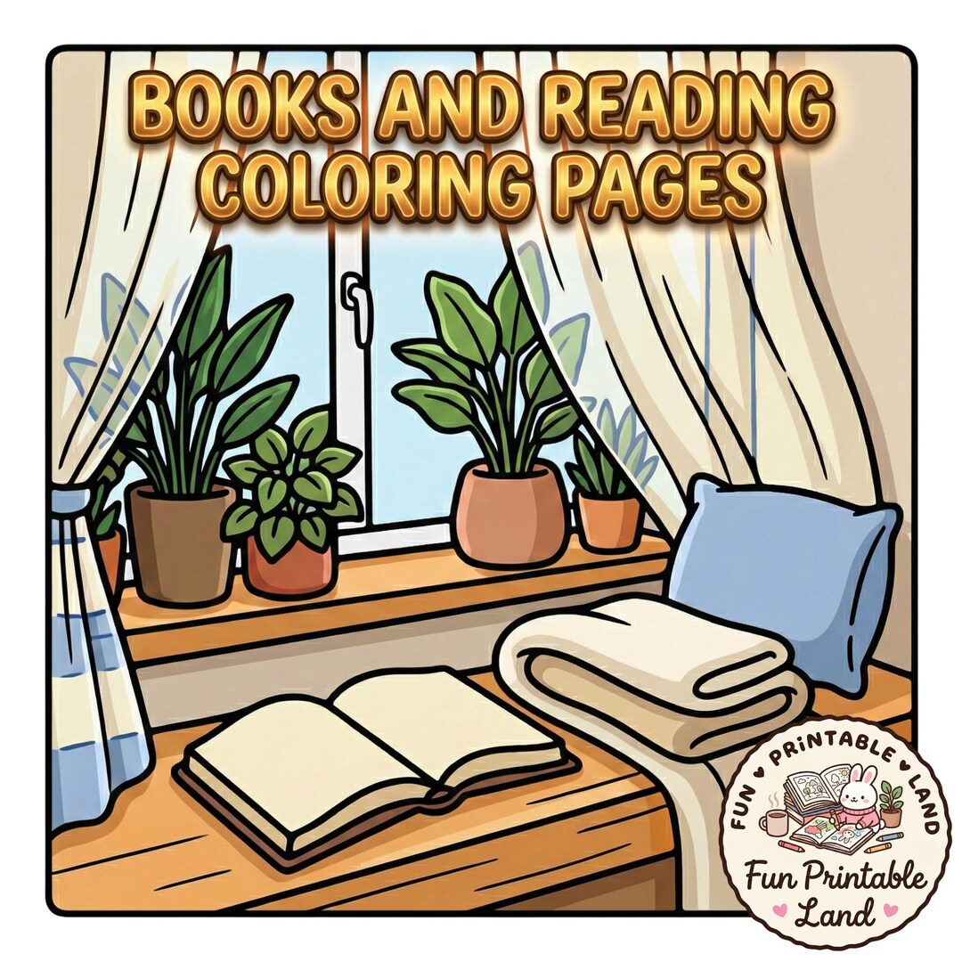 Book Coloring Pages: Cozy Reading Coloring Sheets | Library Scenes for ...