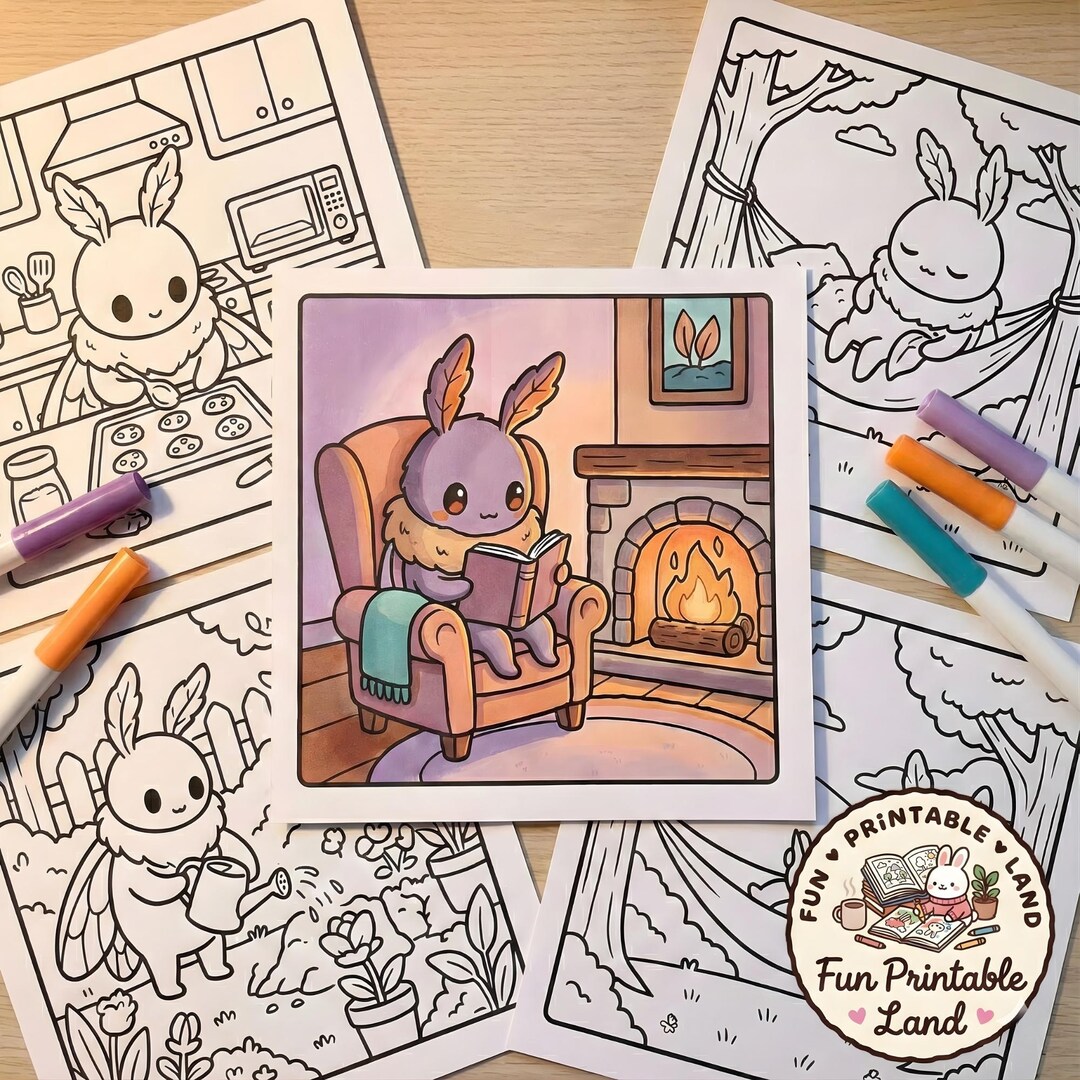 Kawai Mothman Moments Coloring Pages| 40 Bold and Easy Designs| Cozy ...