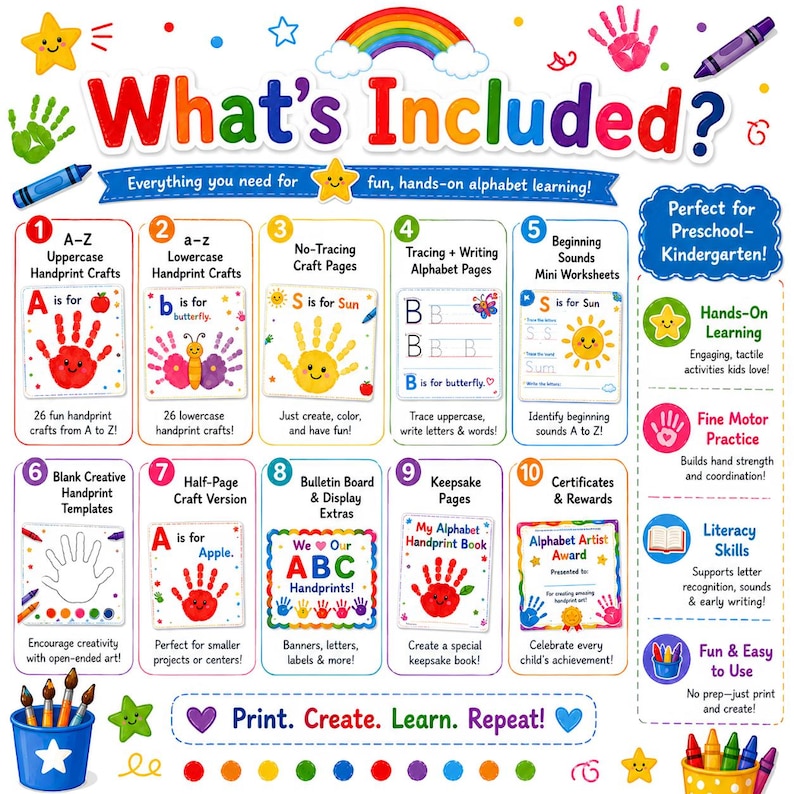 Back to School Alphabet Handprint Craft Bundle, 230 Page ABC Handprint ...