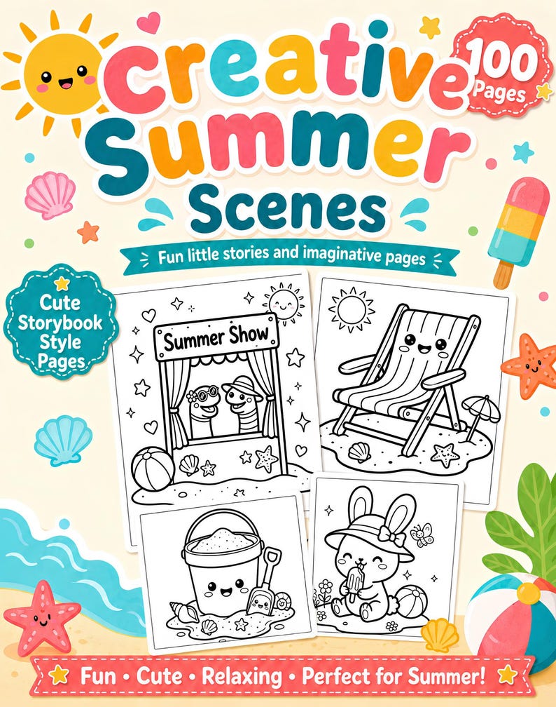 Summer Coloring Pages for Kids, 100 Cute Kawaii Summer Coloring Pages ...