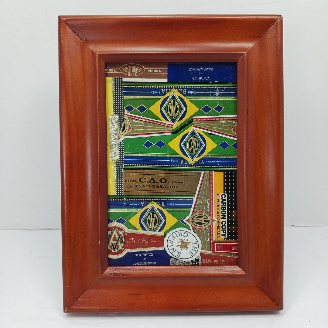 Upcycled Recycled Framed Cigar Label Collage Wall Decor or Trinket Tray ...