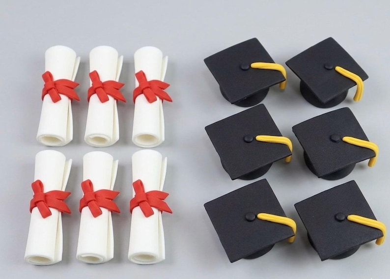 Graduation Caps and Scroll Diploma Fondant Cupcake Topper - Etsy