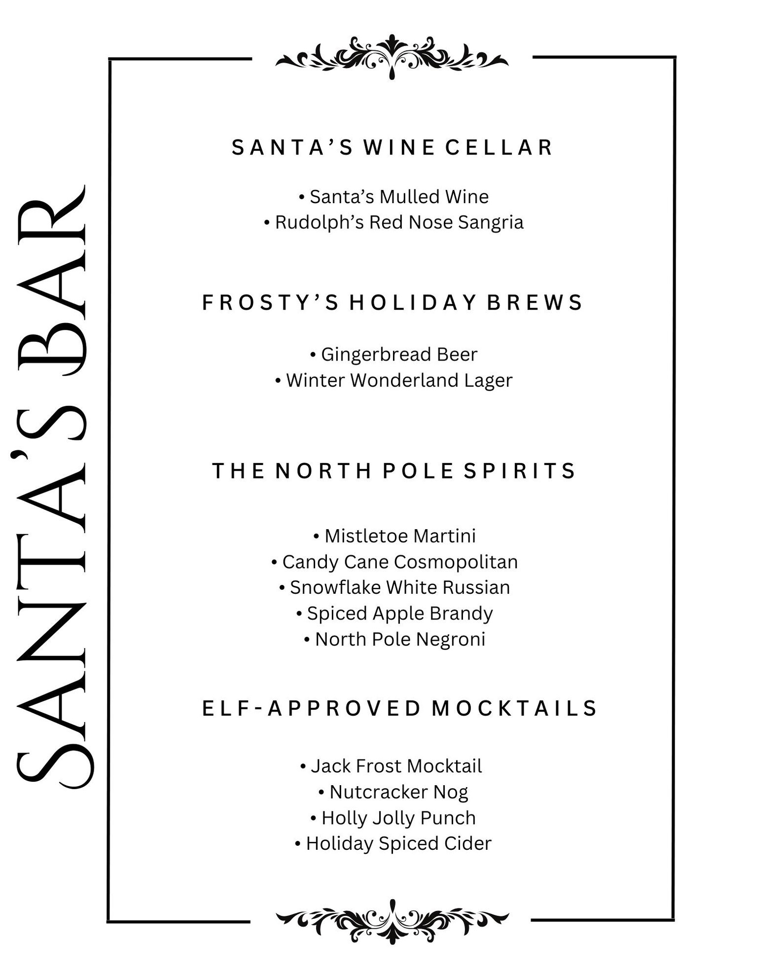 Printable Christmas Bar Menu Holiday Cocktail Menu Festive Drink Menu ...