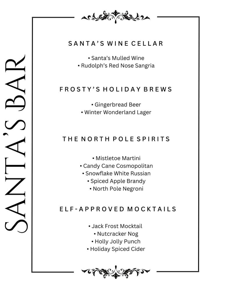 Printable Christmas Bar Menu Holiday Cocktail Menu Festive Drink Menu ...