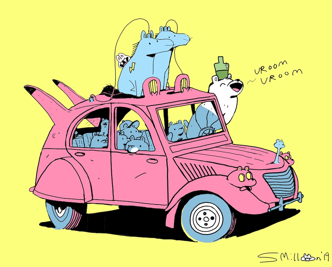 Drunky Bear Deux-chevaux French Car Art Print - Etsy